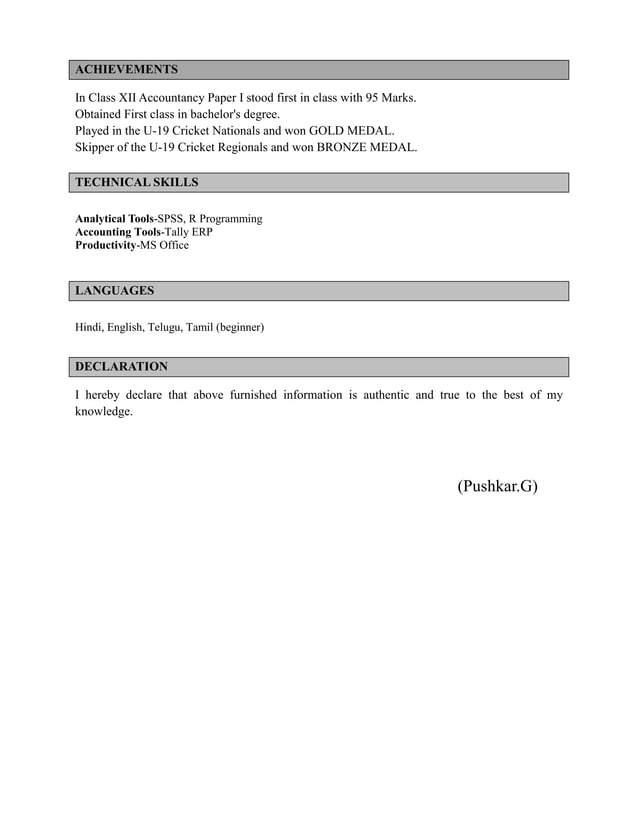 G pushkar resume | PDF