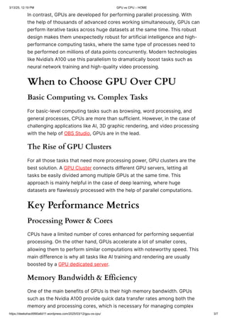 GPU vs CPU: Harnessing the Power Behind Modern AI, Cloud & HPC | PDF