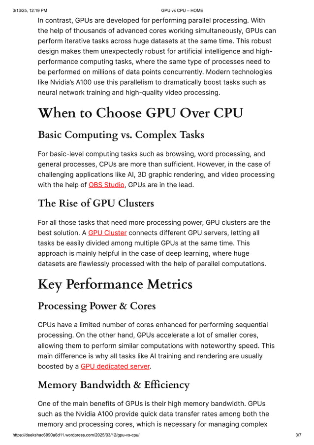 GPU vs CPU: Harnessing the Power Behind Modern AI, Cloud & HPC | PDF