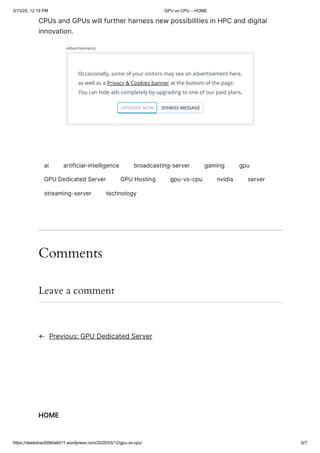 GPU vs CPU: Harnessing the Power Behind Modern AI, Cloud & HPC | PDF