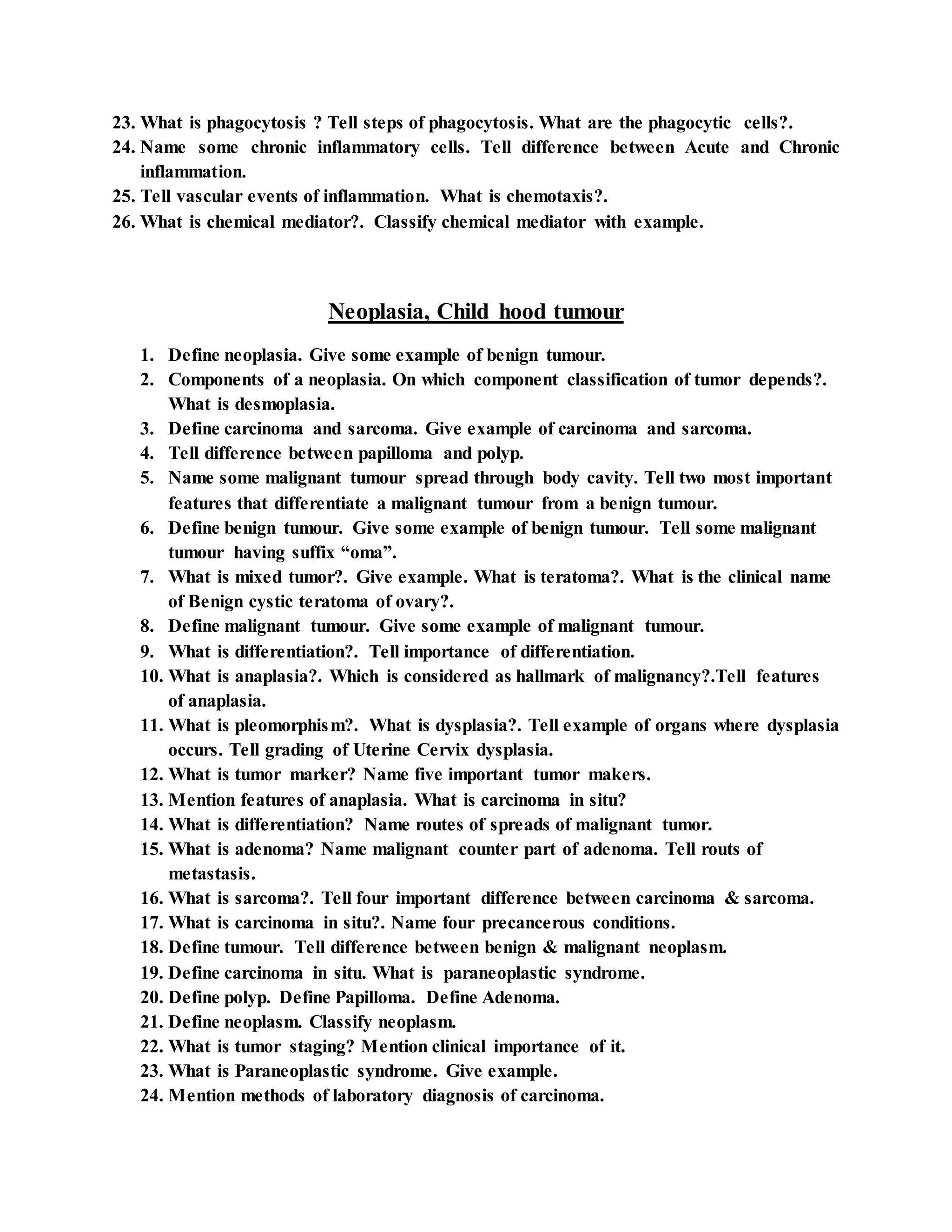 Written questions on General Pathology for 4th year MBBS students. | DOCX