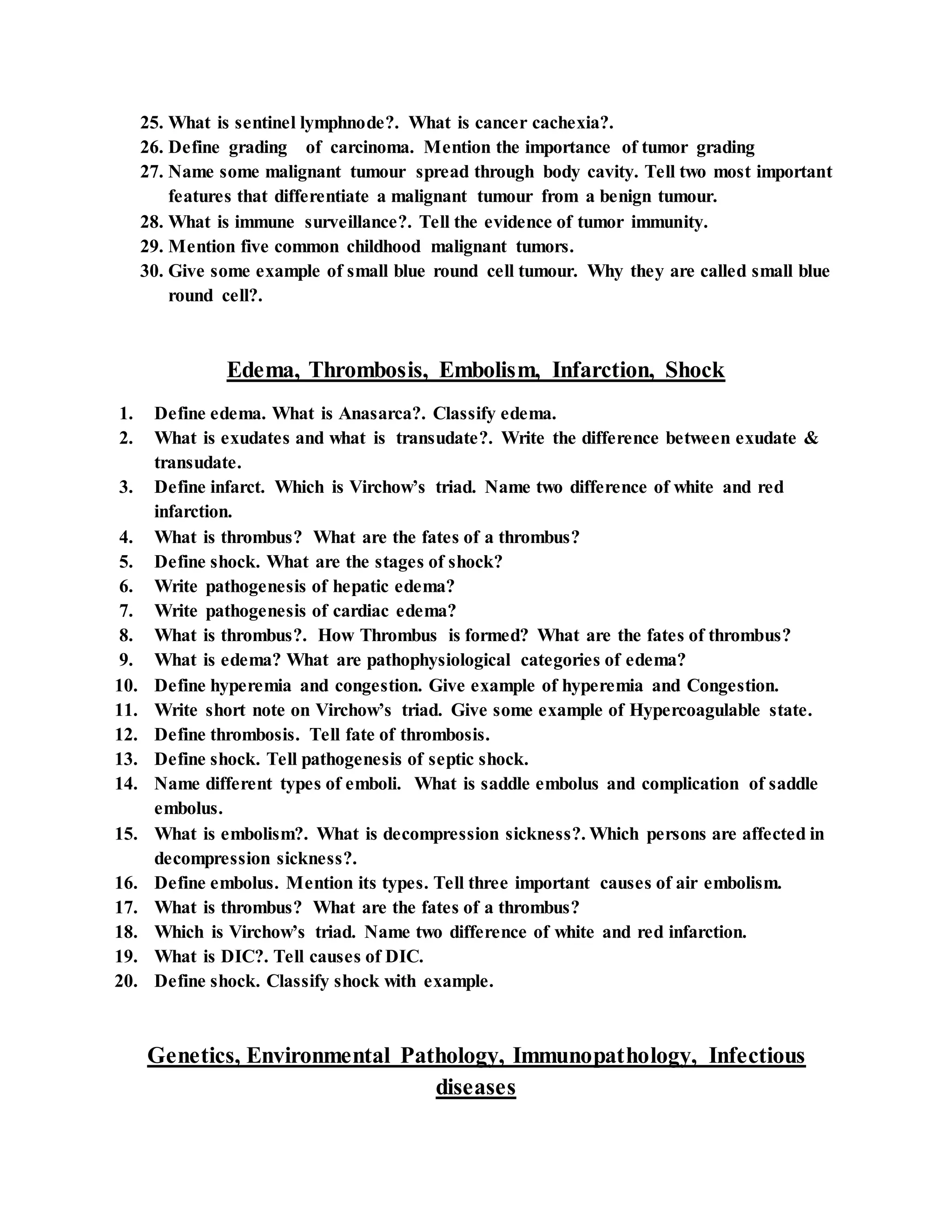 Written questions on General Pathology for 4th year MBBS students. | DOCX