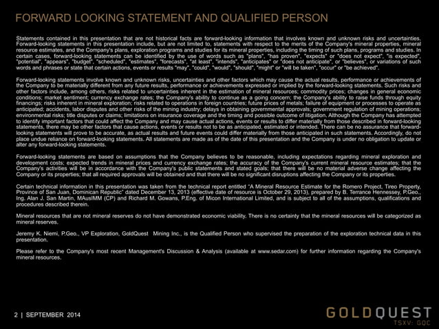 GoldQuest Mining Corp. Corporate Presentation - SEPTEMBER 2014 | PDF ...