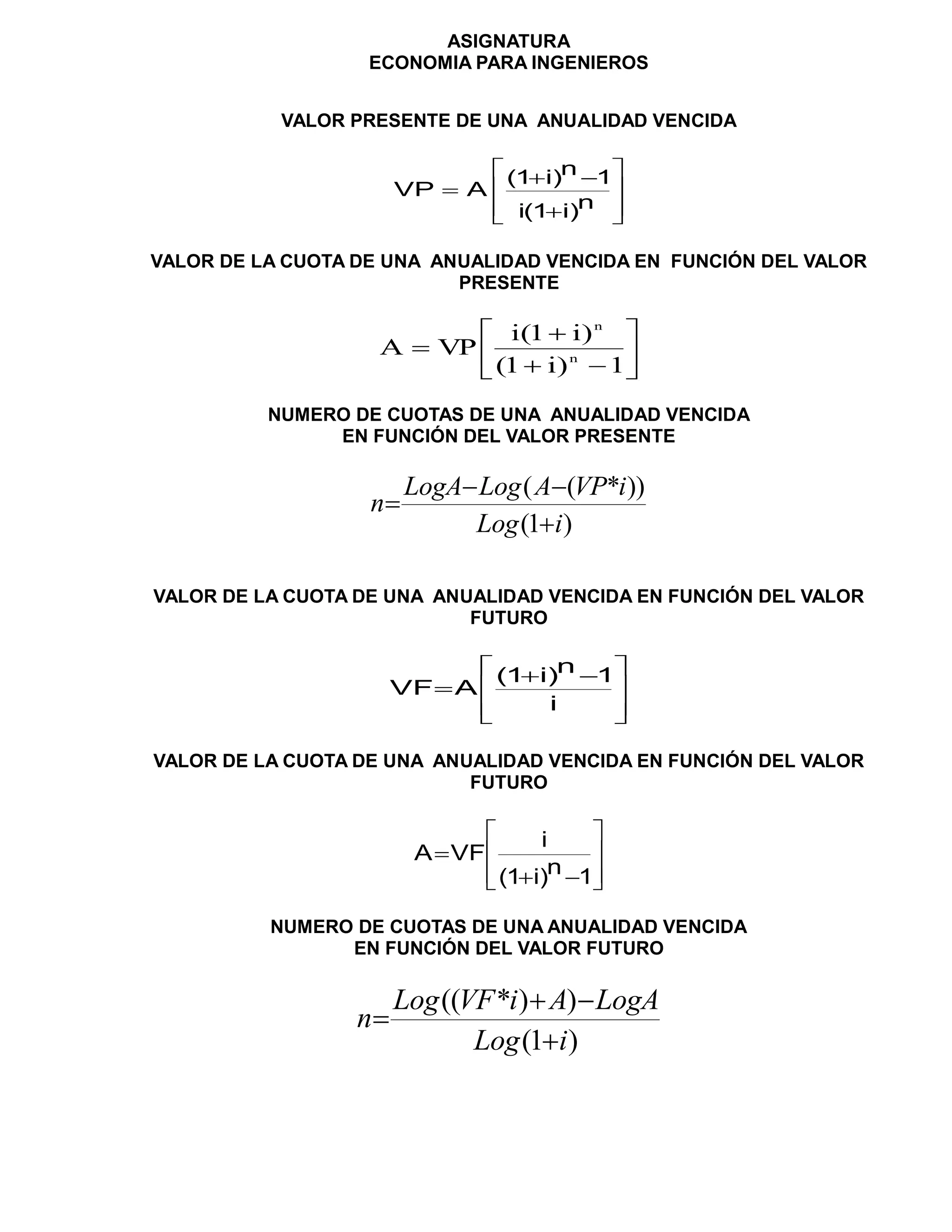 Fórmulas de economía para ingenieros | PDF | Business Accounting ...