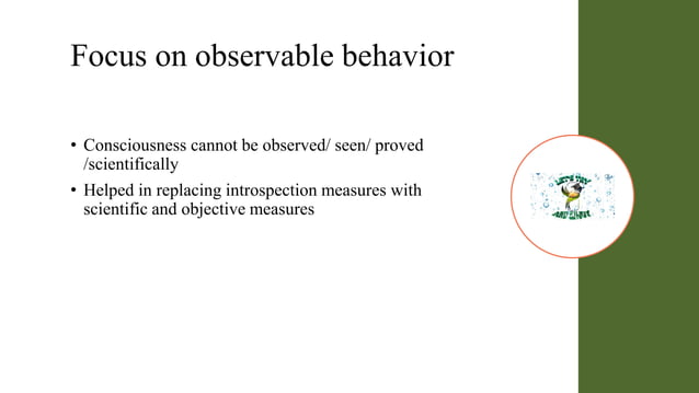 Behaviorism school of thought in psychology key points | PDF