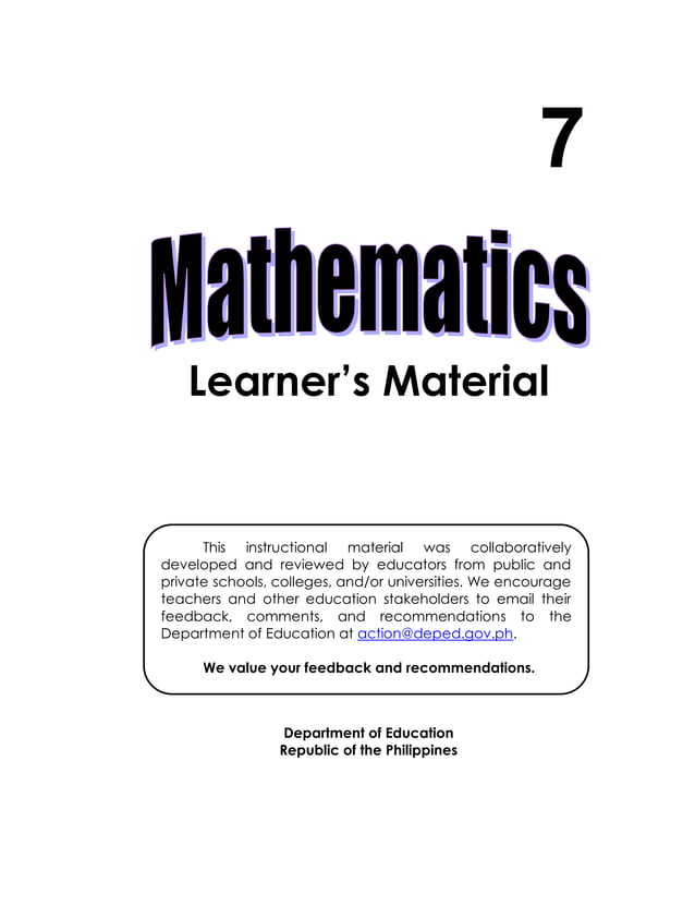 Gr. 7 math lm (q1 to 4) | PDF | Education