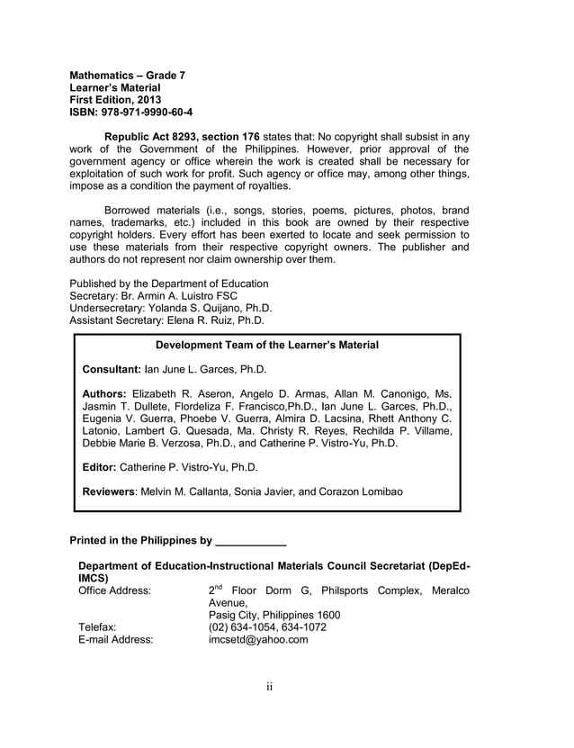 Gr. 7 math lm (q1 to 4) | PDF | Education