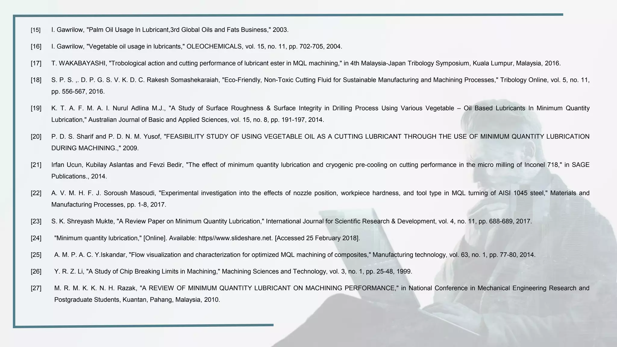Vegetable Oil Based Minimum Quantity Lubrication (MQL) During Machining ...