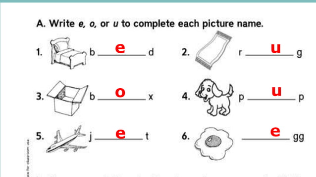 Gr. 2 Spelling short e, o, u, .pptx | Needlework | Arts and Crafts