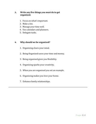 GRADE-3 _ Learn to be Organized lesson 10 | PDF
