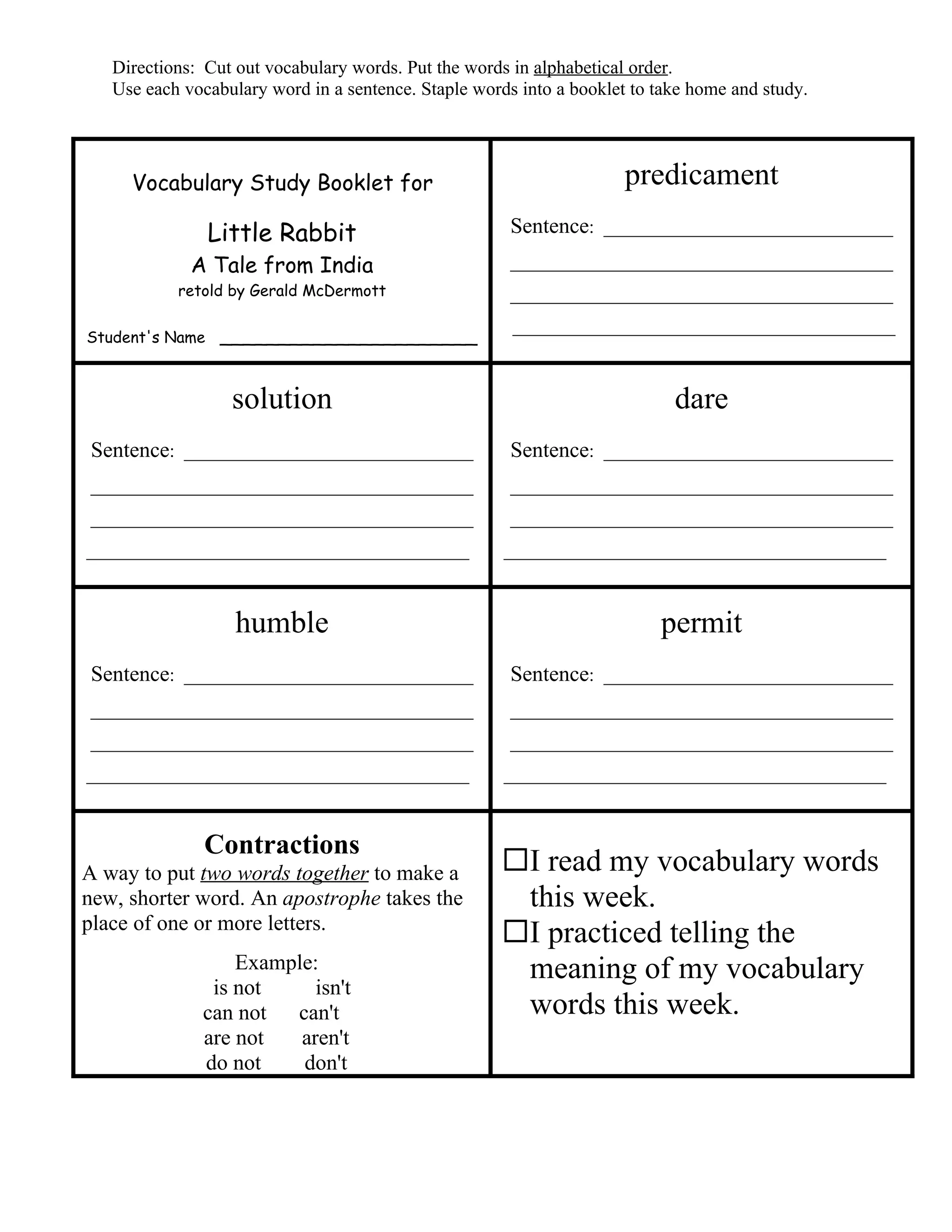 Gr1 unit4 vocabularystudybook-littlerabbit | DOC