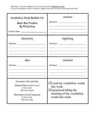 Gr1 unit4 vocabularystudybook-meetbenfranklin | PDF