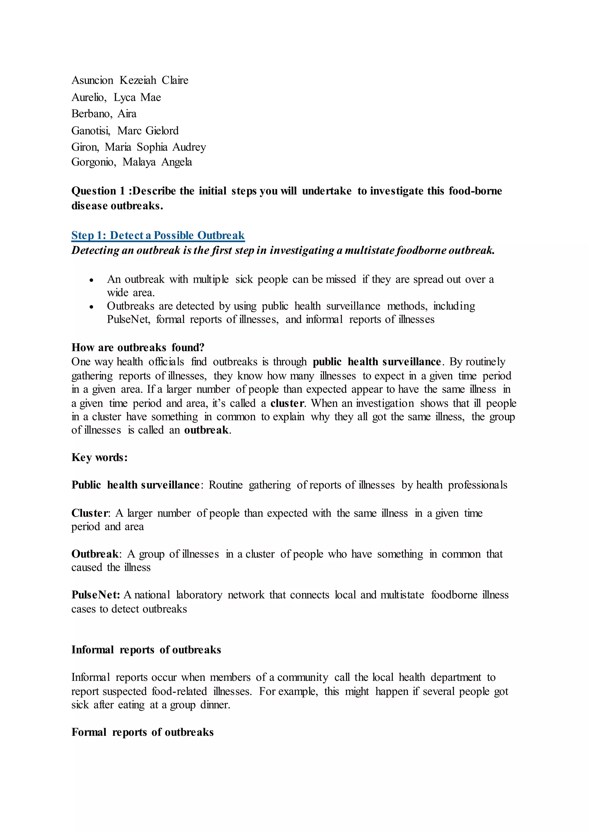 Outbreak Investigation Microbiology | DOCX