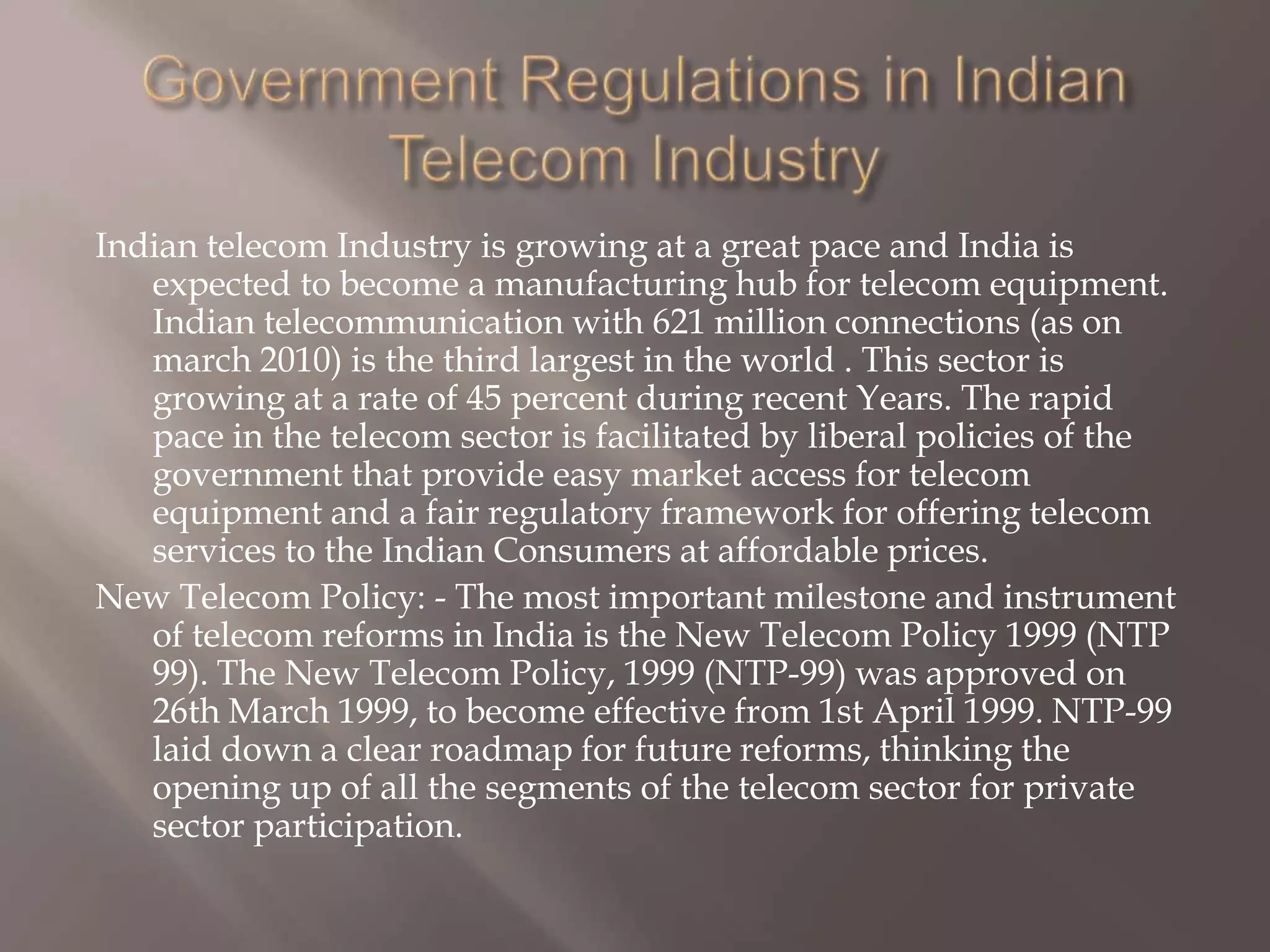 Presentation on telecom industry in india | PPTX