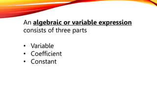 GRADE 7 Algebraic Expressions PowerPoint | PPTX