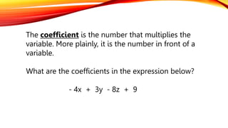 GRADE 7 Algebraic Expressions PowerPoint | PPTX