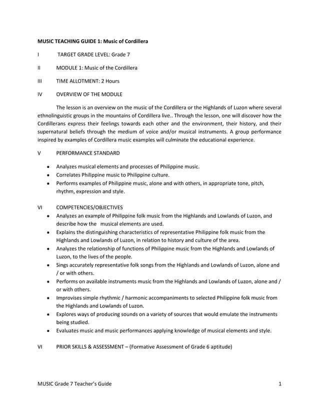 Gr 7 music teacher's guide | DOCX | World/International Music | Music