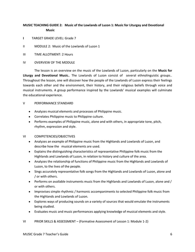 Gr 7 music teacher's guide | DOCX | World/International Music | Music