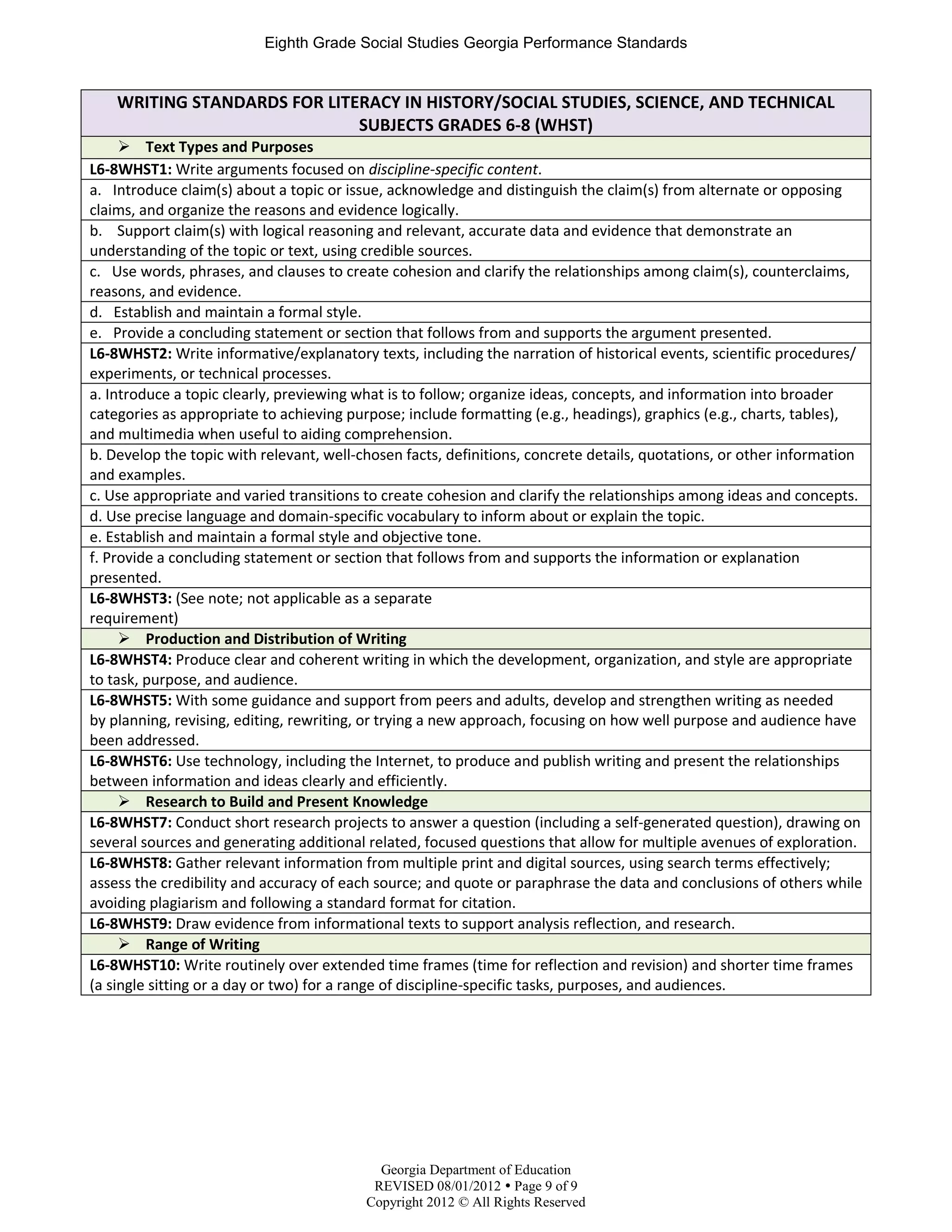 Eighth Grade Social Studies Standards | PDF