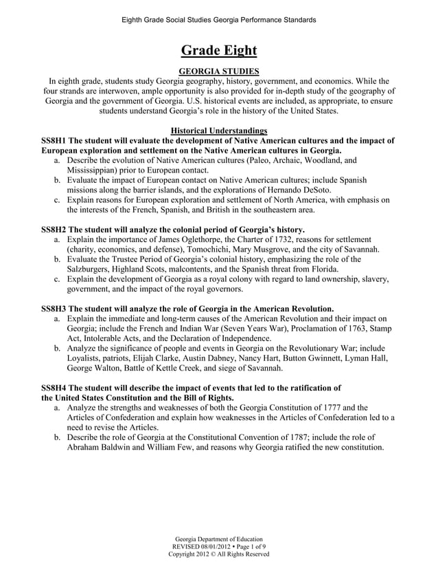 Eighth Grade Social Studies Standards | PDF