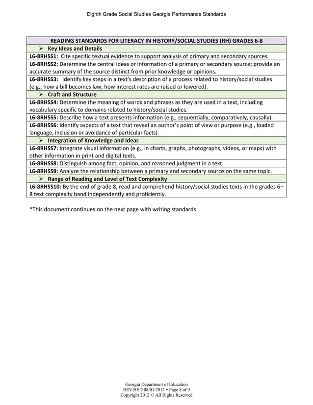 Eighth Grade Social Studies Standards | PDF