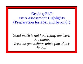 Grade 9 2010 Assessment Highlights PAT Review | PDF