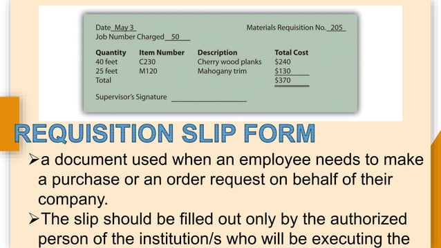 Electrical Installation Maintenance Grade 9 'Requisition Slip Form' | PPTX