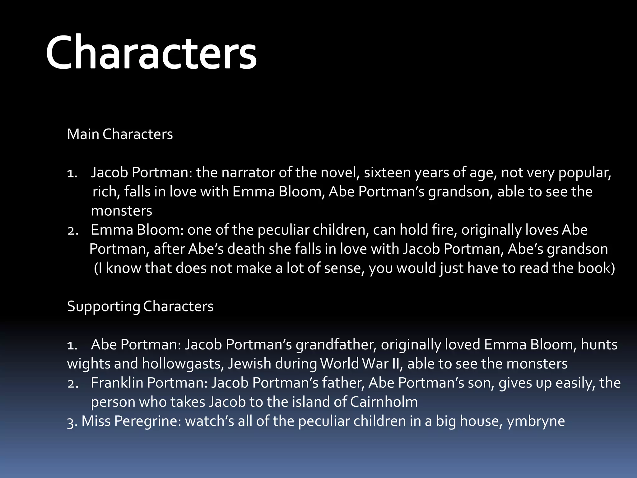 Grace abbinante miss peregrine's home for peculiar children | PPTX
