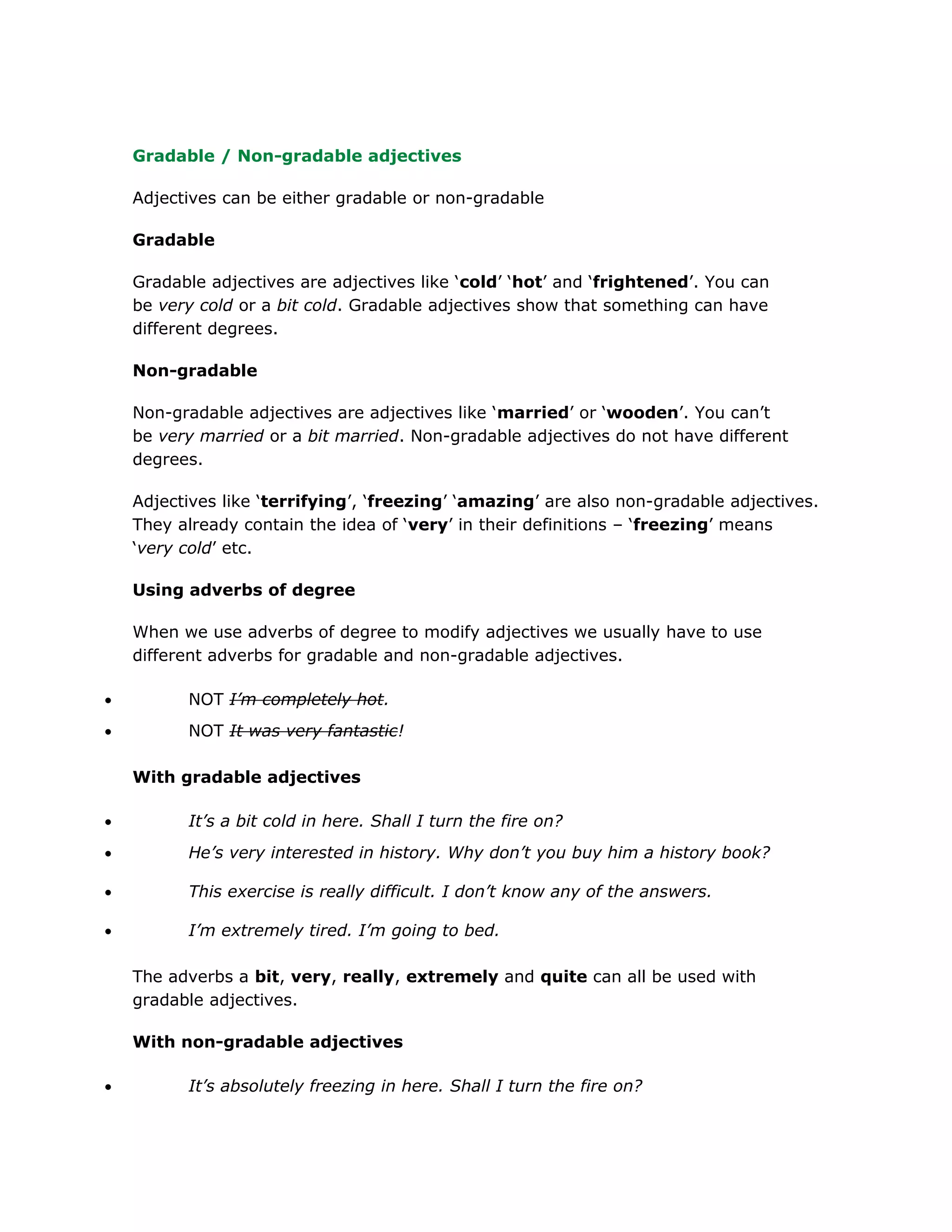 Gradable Non-gradable adjectives | DOC