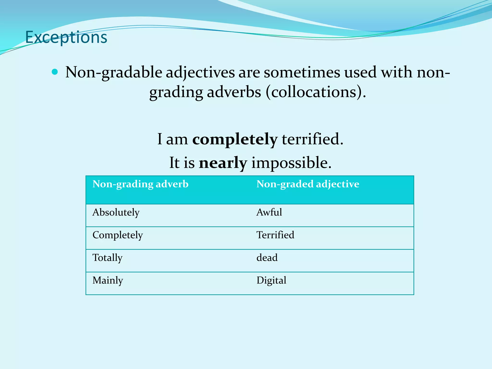 Gradable & non gradable adjectives and adverbs | PPT