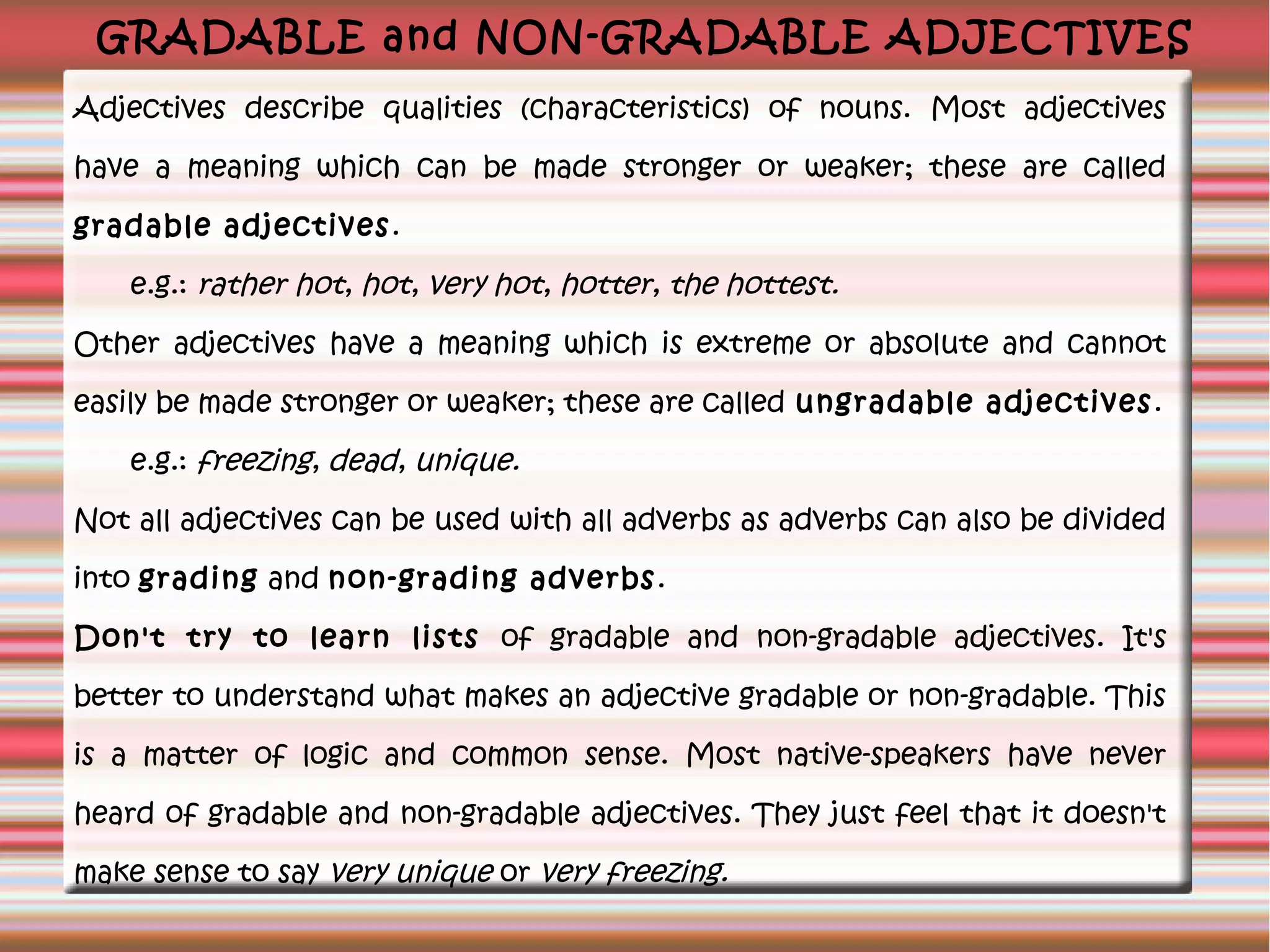 Gradable and non-gradable adjectives | ODP