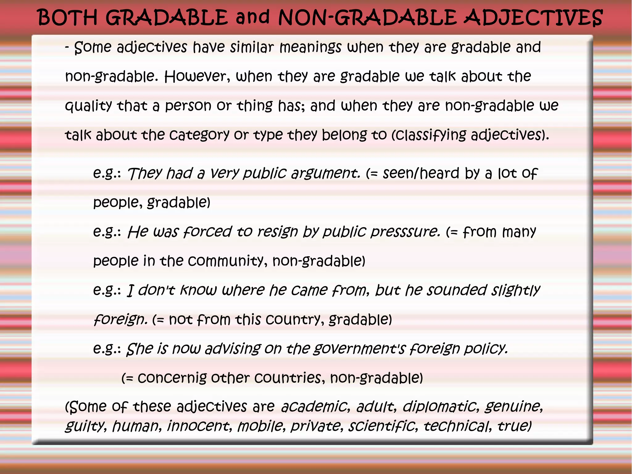 Gradable and non-gradable adjectives | ODP