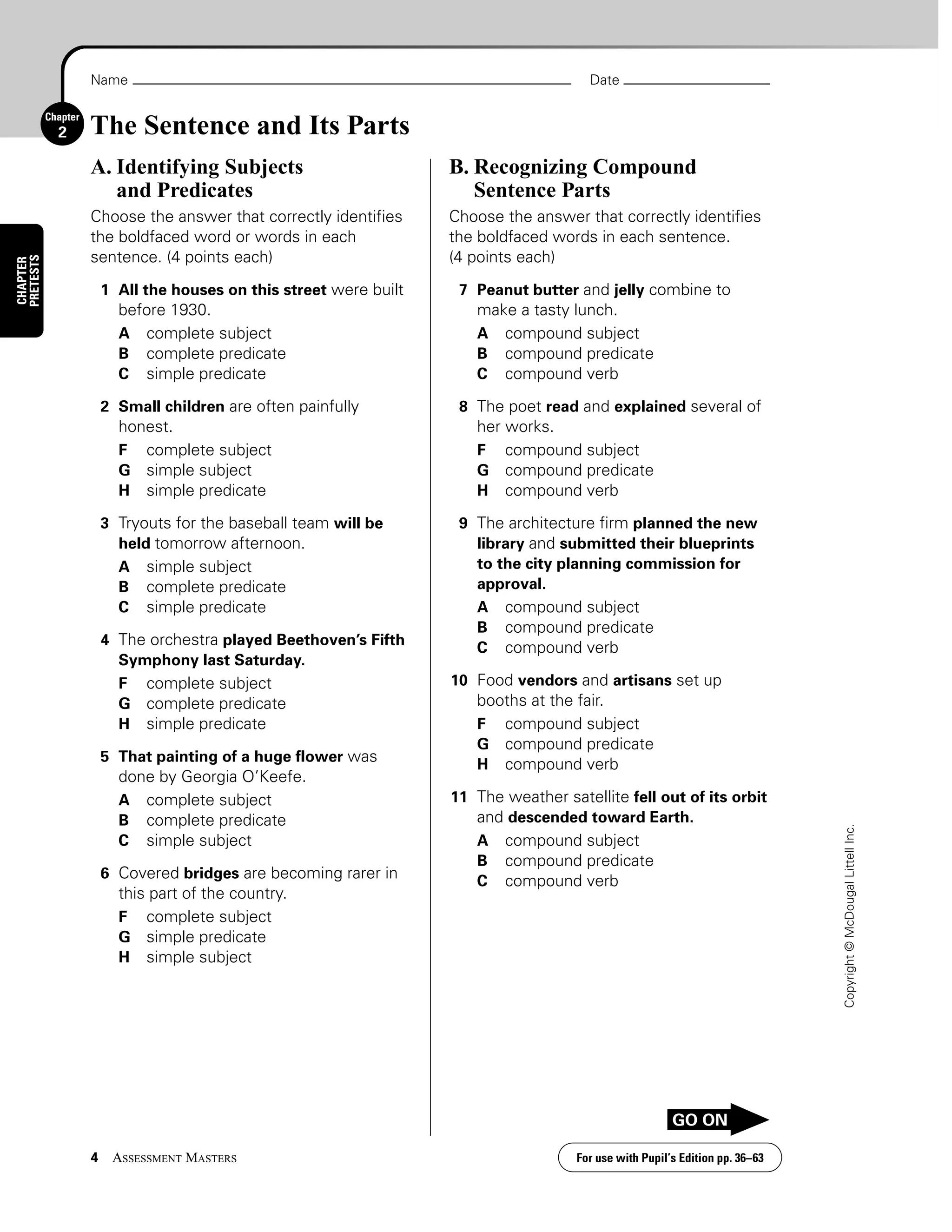 Grade 10-sub-and-pred-chapter-pretest--questions | PDF