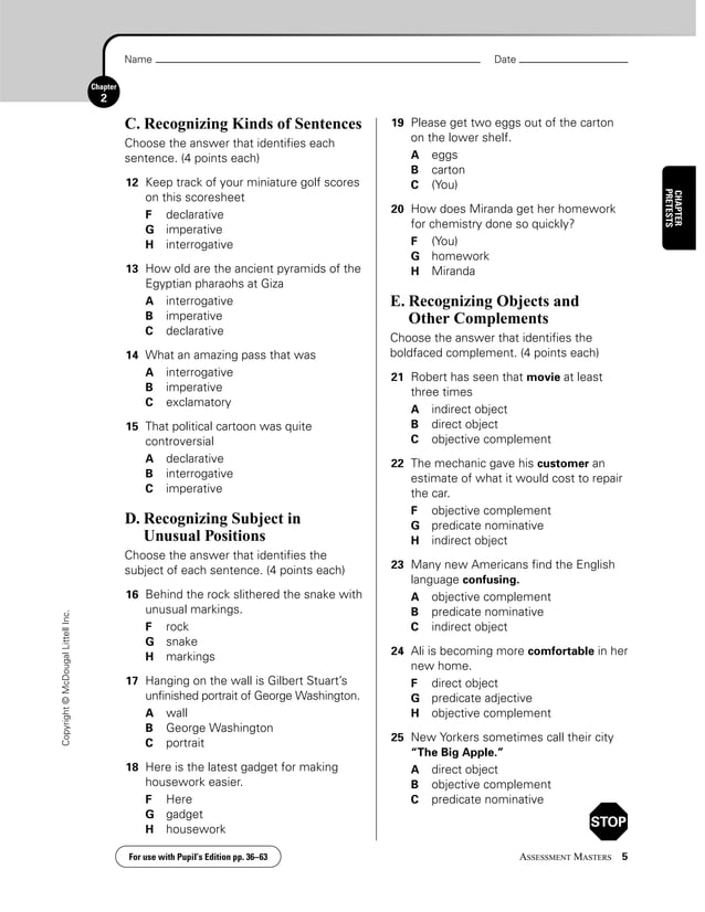 Grade 10-sub-and-pred-chapter-pretest--questions | PDF