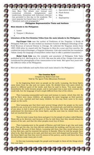 Dimensions of Philippine Literary History and Representative Texts and ...