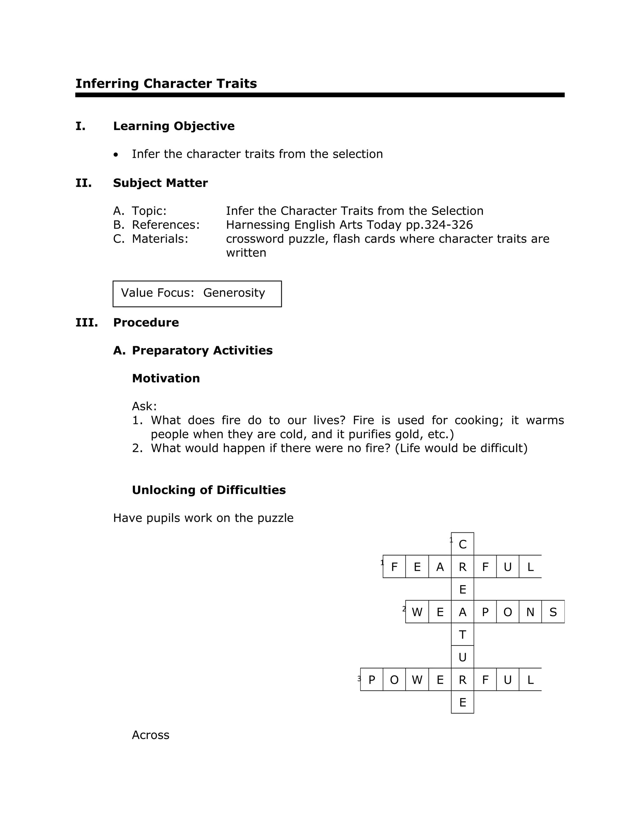 Grade 6-english-reading-inferring-character-traits | DOC