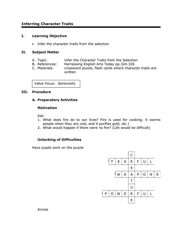 Grade 6-english-reading-inferring-character-traits | DOC