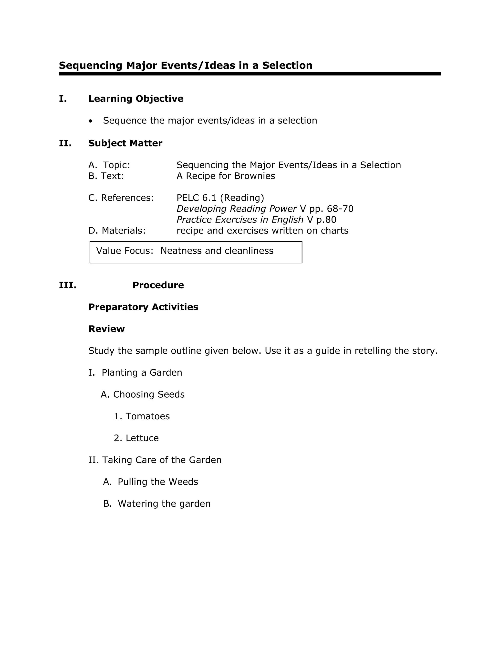 Grade 6-english-reading-major-events-ideas-in-a-selection | DOC