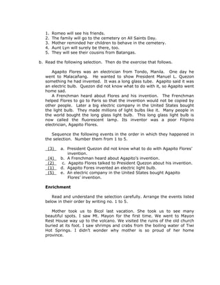 Grade 6-english-reading-major-events-ideas-in-a-selection | DOC