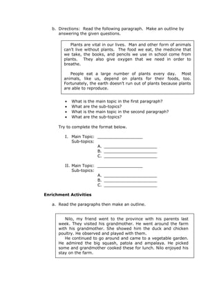 Grade 6-english-reading-outlining-a-two-paragraph-passage | DOC