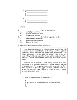 Grade 6-english-reading-outlining-a-two-paragraph-passage | DOC