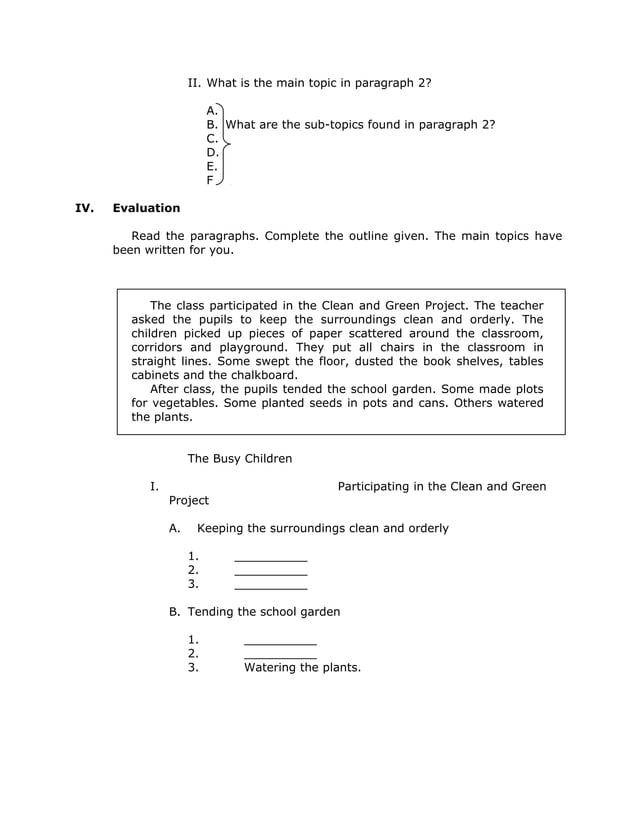 Grade 6-english-reading-outlining-a-two-paragraph-passage | DOC
