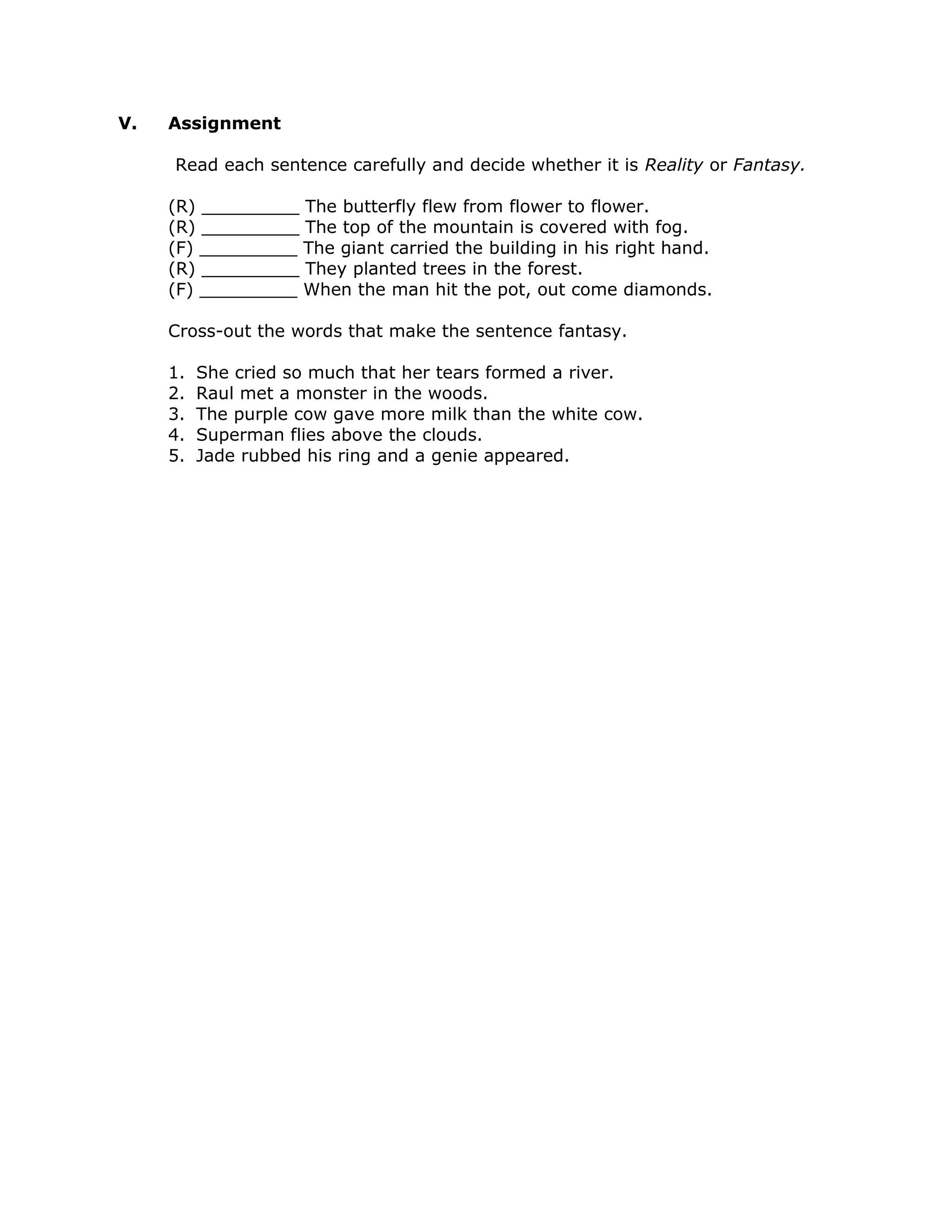 Grade 6-english-reading-reality-and-fantasy | DOC