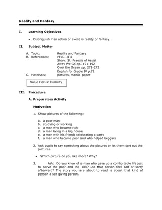 Grade 6-english-reading-reality-and-fantasy | DOC