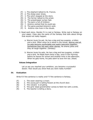 Grade 6-english-reading-reality-and-fantasy | DOC