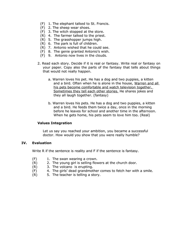 Grade 6-english-reading-reality-and-fantasy | DOC