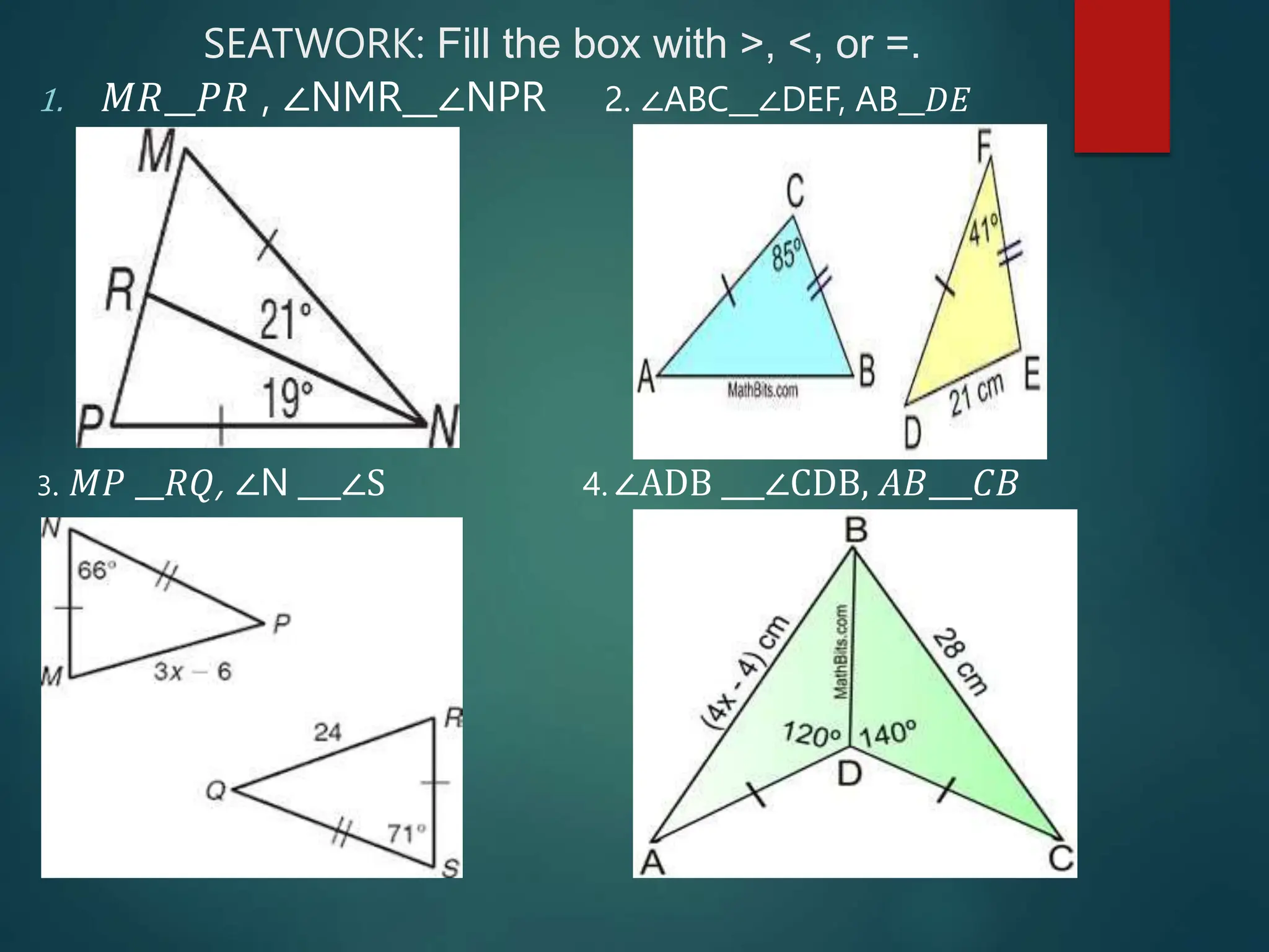 Hinge theorem grade 8 powerpoint presentation | PPTX