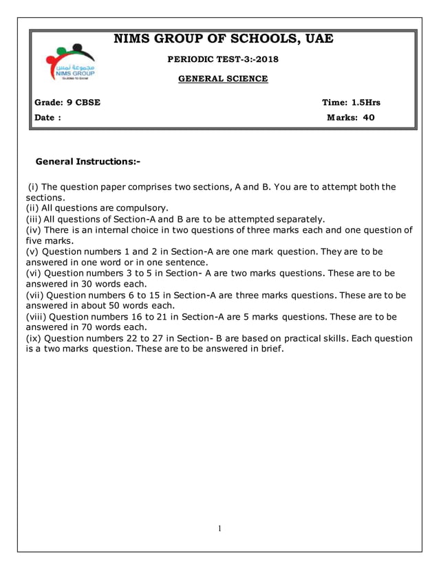 Grade 9 cbse pt-3 question paper | DOCX | Physics | Science