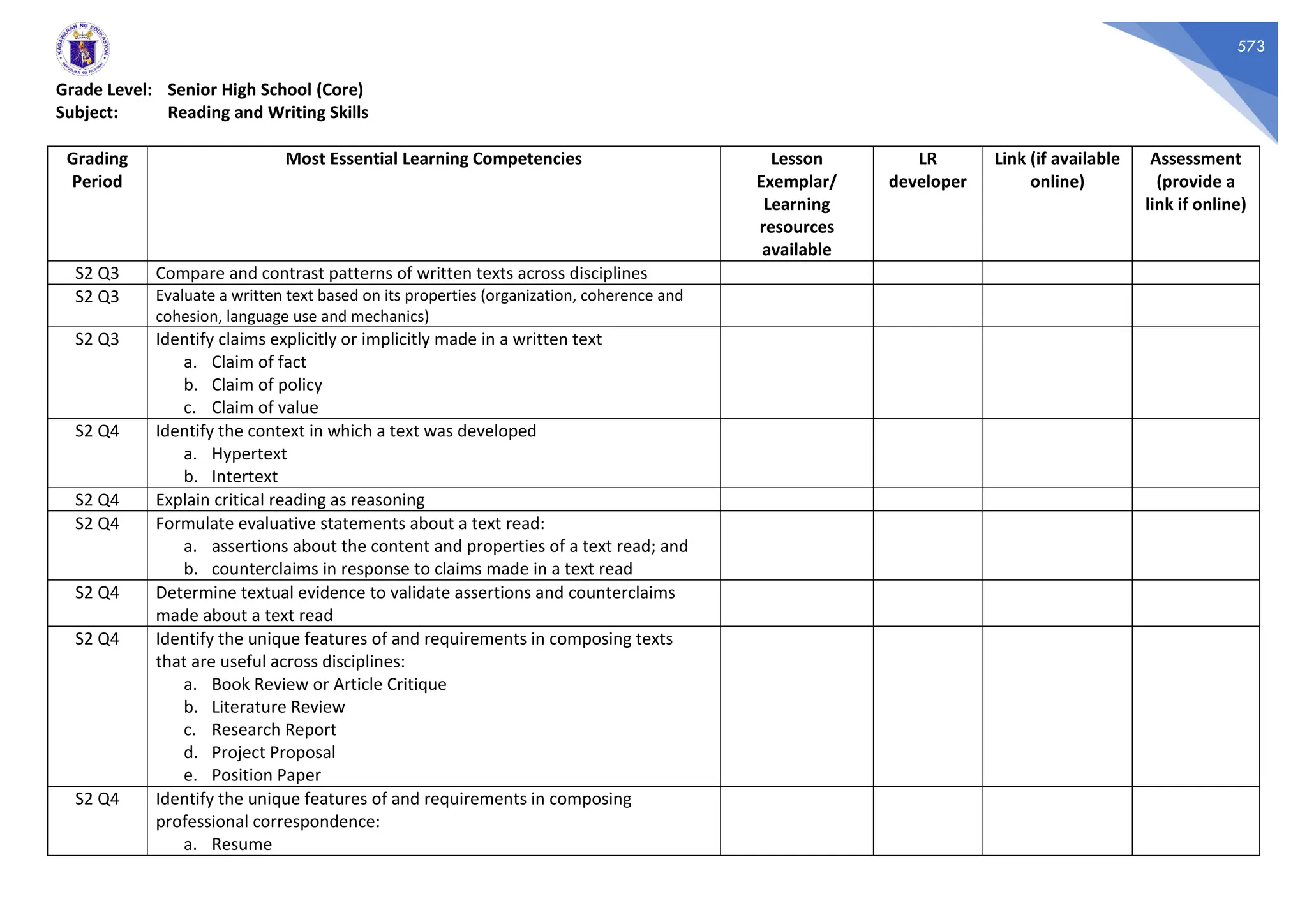 Grade-SHS-MELCS-Compilation- Kto12-1.pdf | Secondary Education | Education