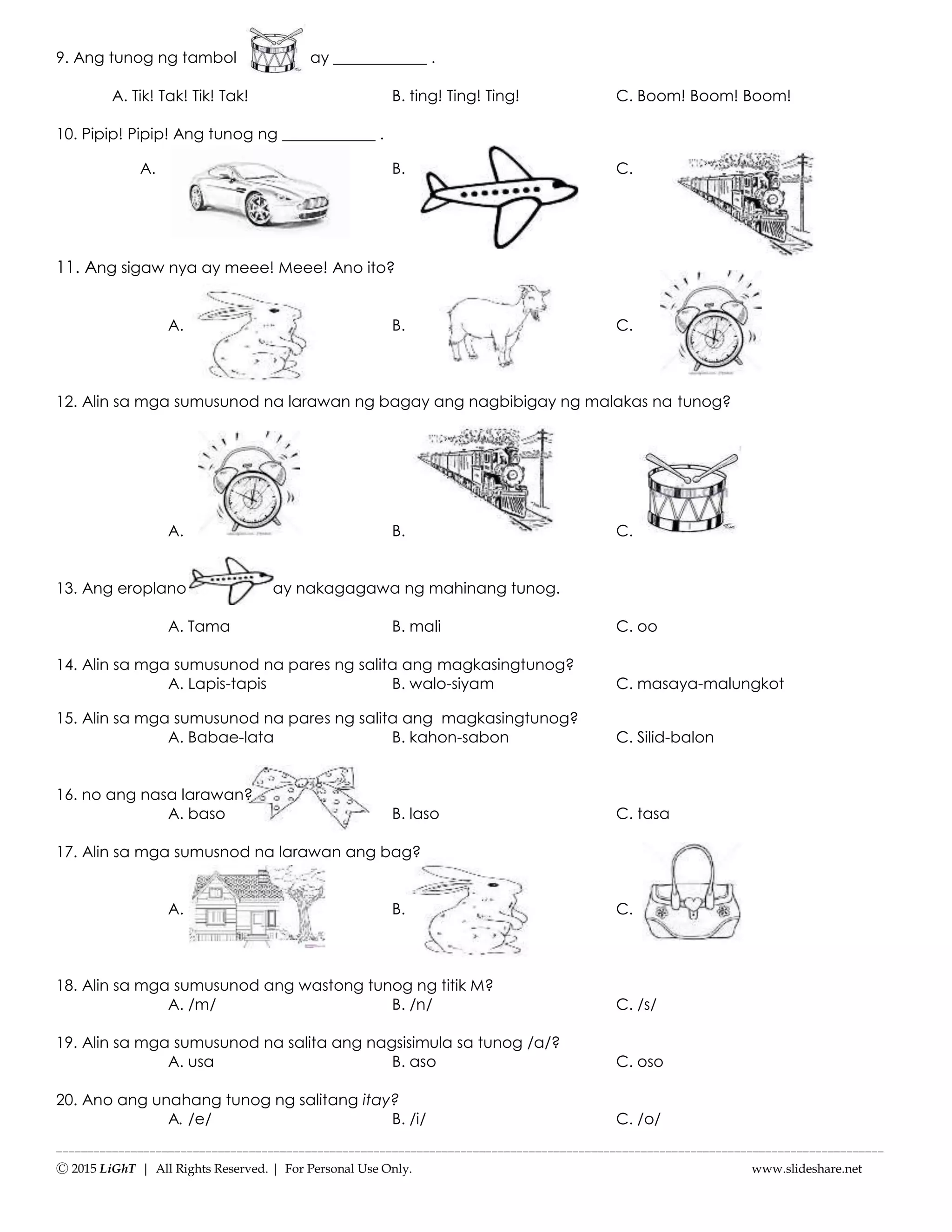 K TO 12 GRADE 1 UNANG MARKAHANG PAGSUSULIT | PDF